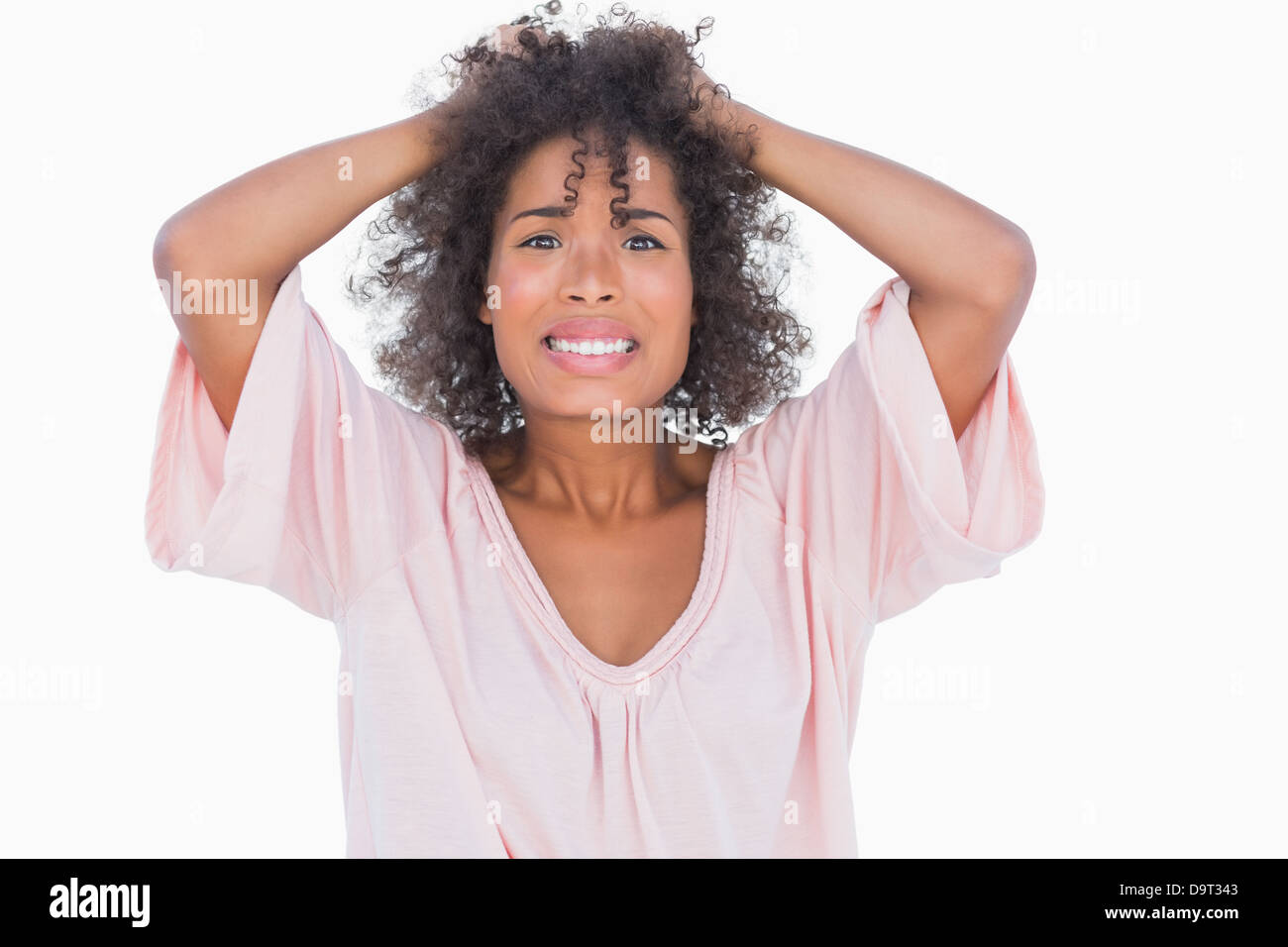 Stressed woman pulling her hair Stock Photo - Alamy