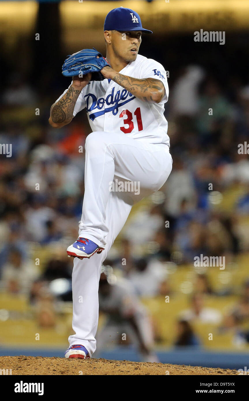 Los Angeles, California. USA. June 25, 2013. Los Angeles Dodgers relief ...