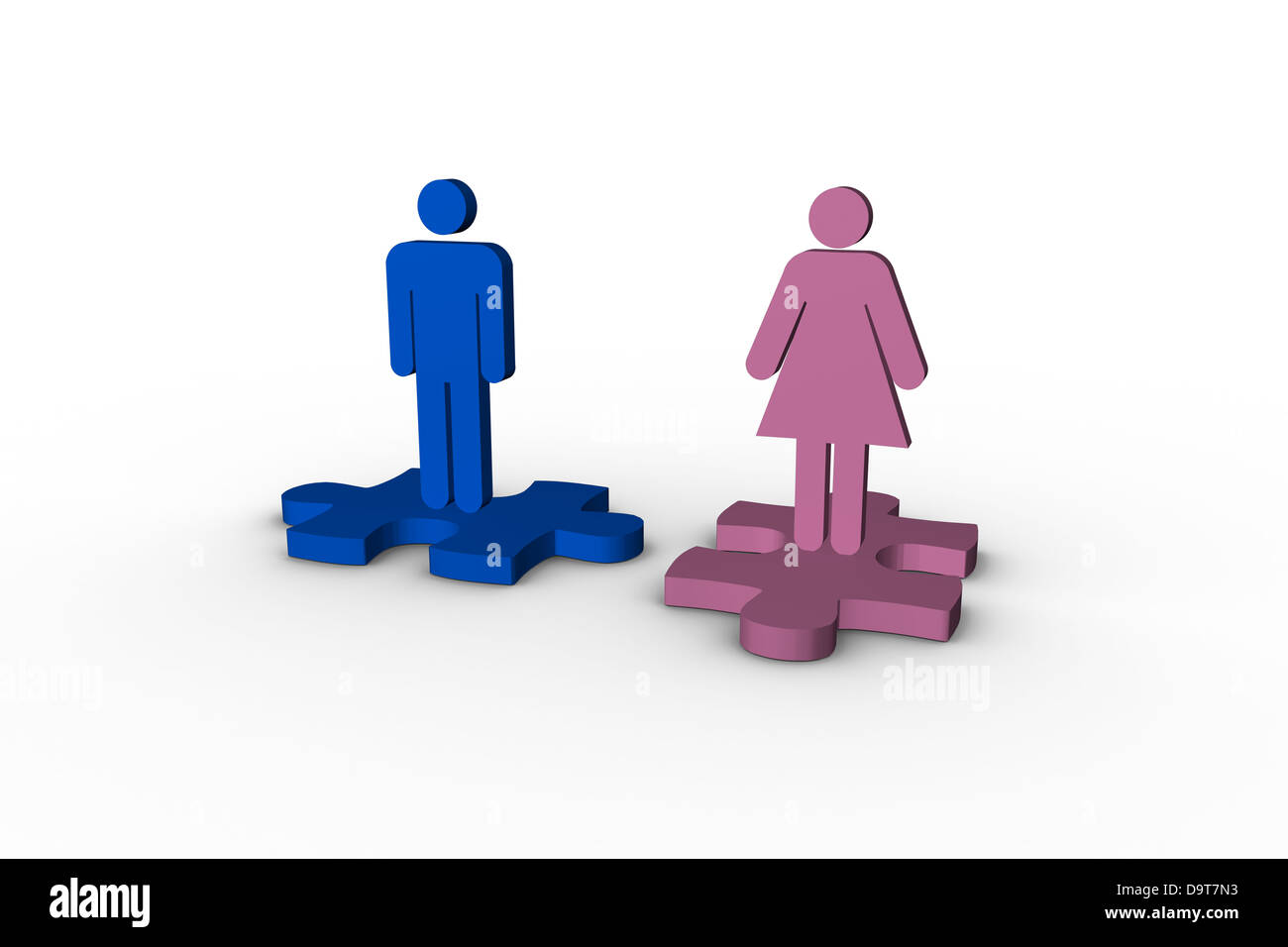 Blue and pink human figures over jigsaw pieces separated Stock Photo ...