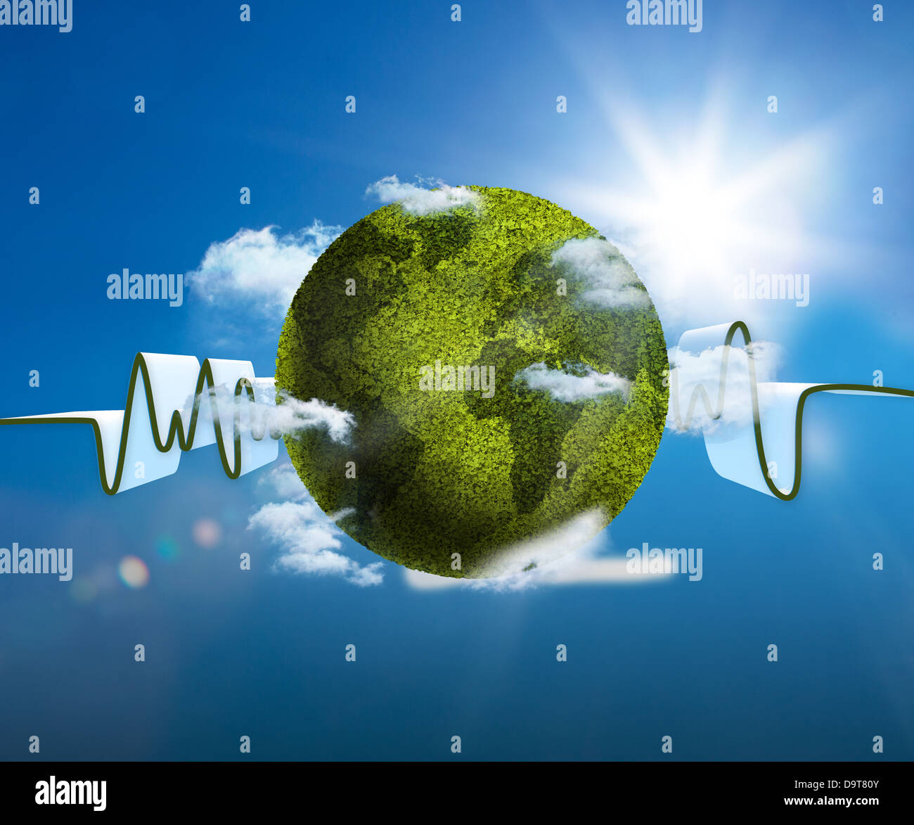 Green and white waveform with green textured earth Stock Photo - Alamy