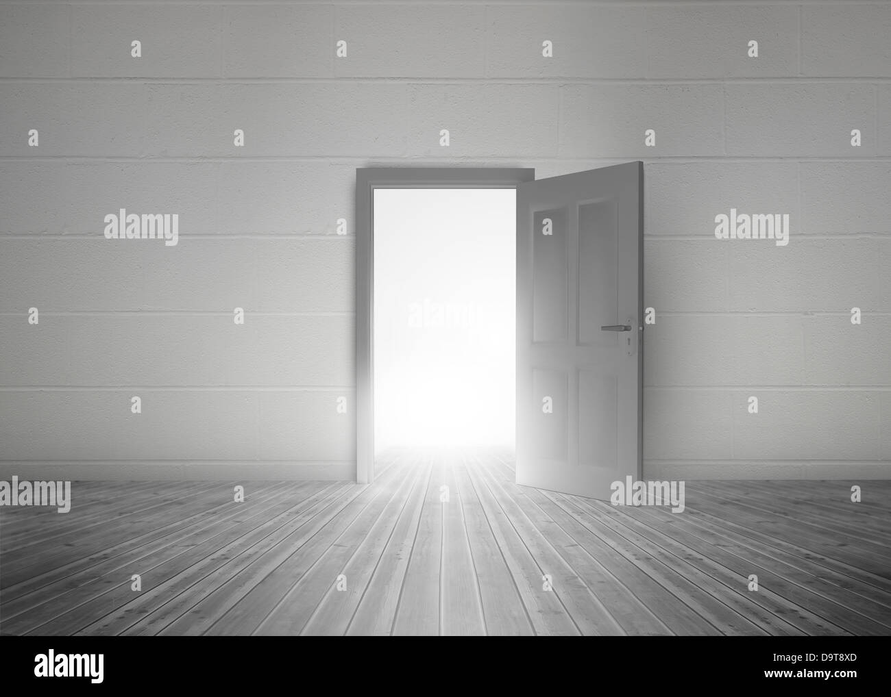 Door opening to reveal bright light Stock Photo - Alamy