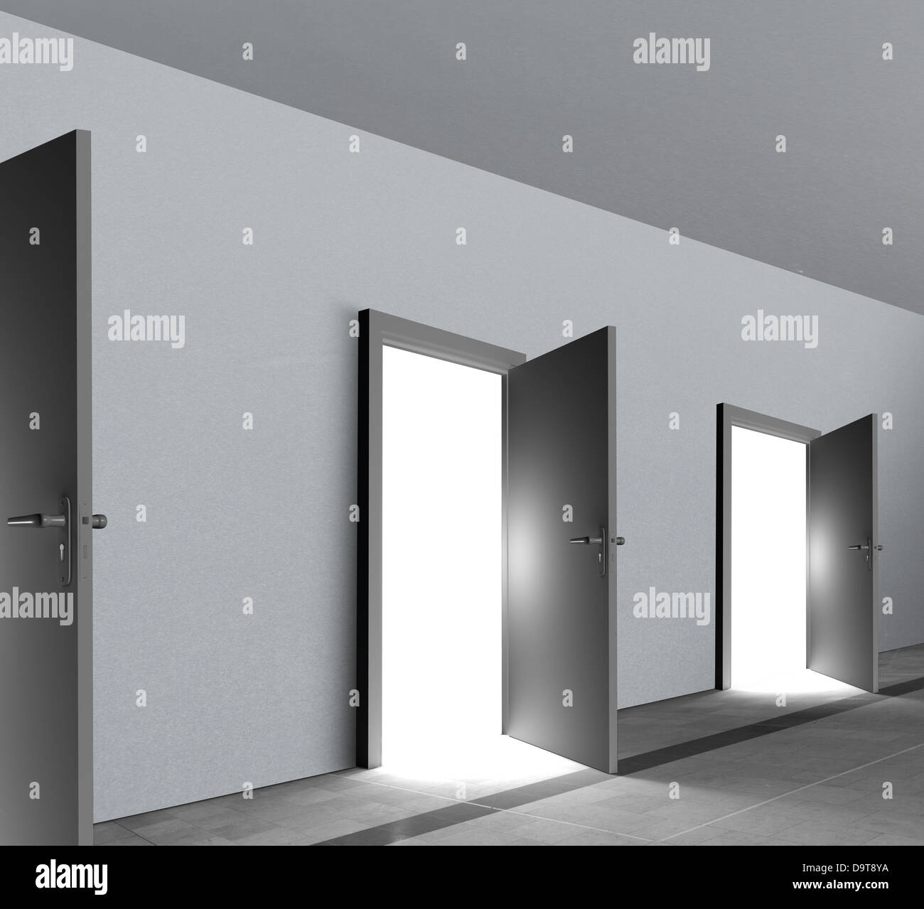 Doors open showing bright white shining light Stock Photo - Alamy