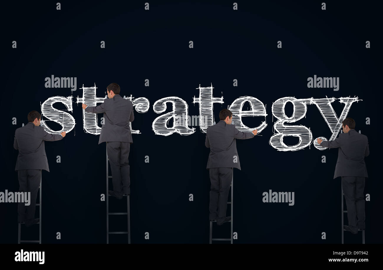 Multiple image of a businessman writing strategy Stock Photo - Alamy