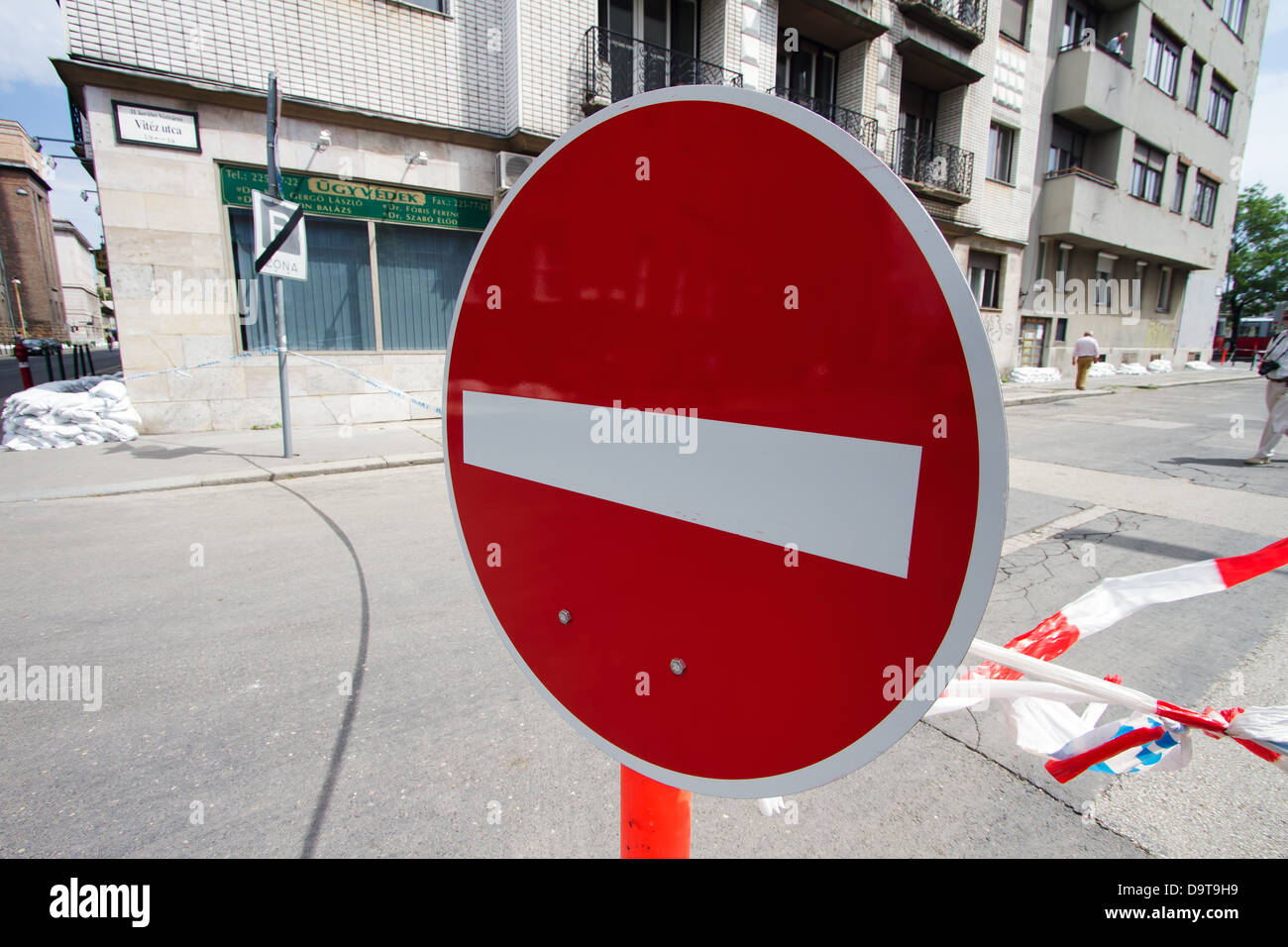 No Entry Sign in a Police Closed Area in Budapest Hungary Stock Photo ...