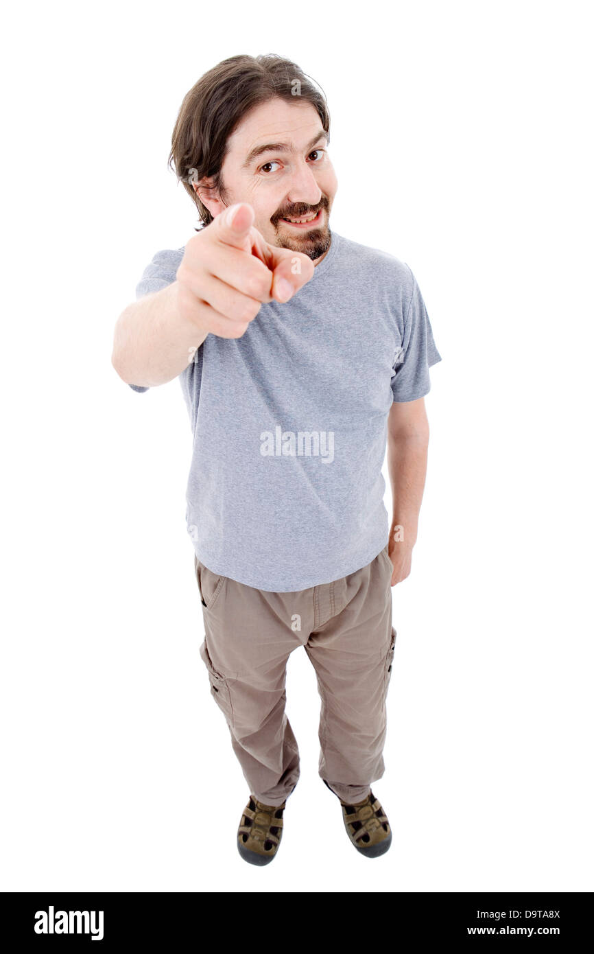 young casual man full body pointing, isolated on white Stock Photo - Alamy