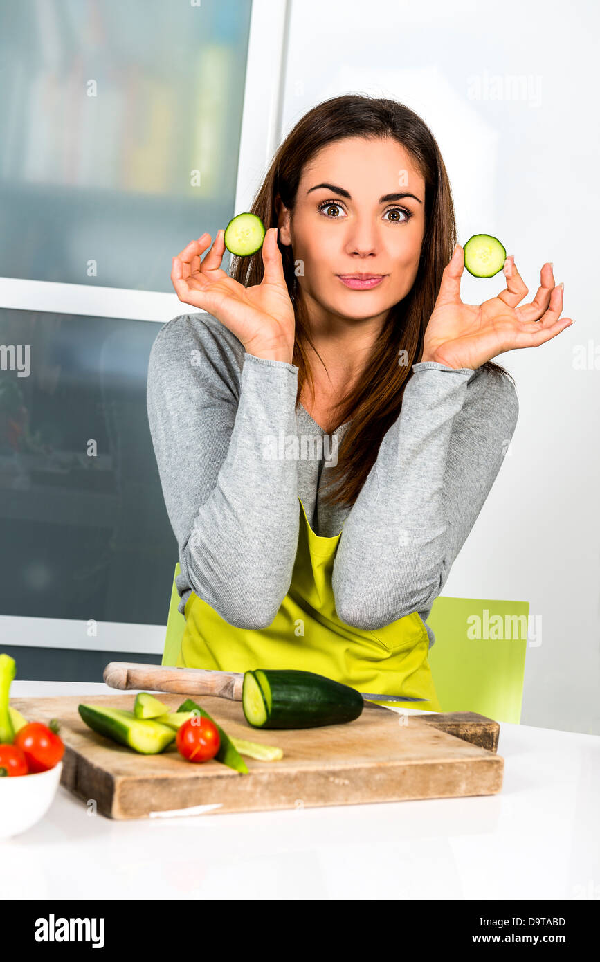 Young Woman Cooking Healthy Food Vegetable Salad Diet Dieting
