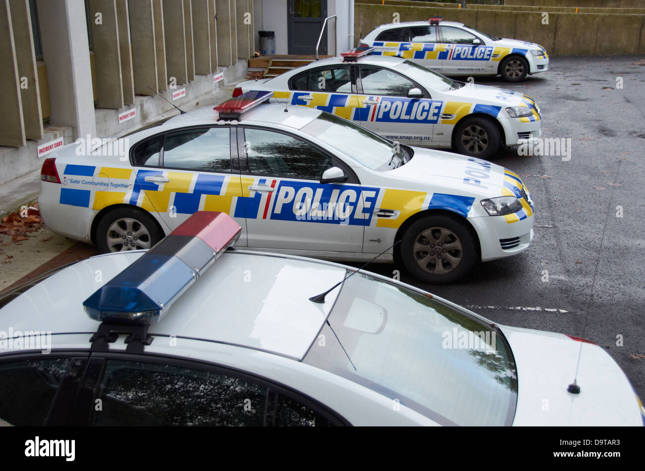 Police cars parked in a police station car park in Hamilton, New ...