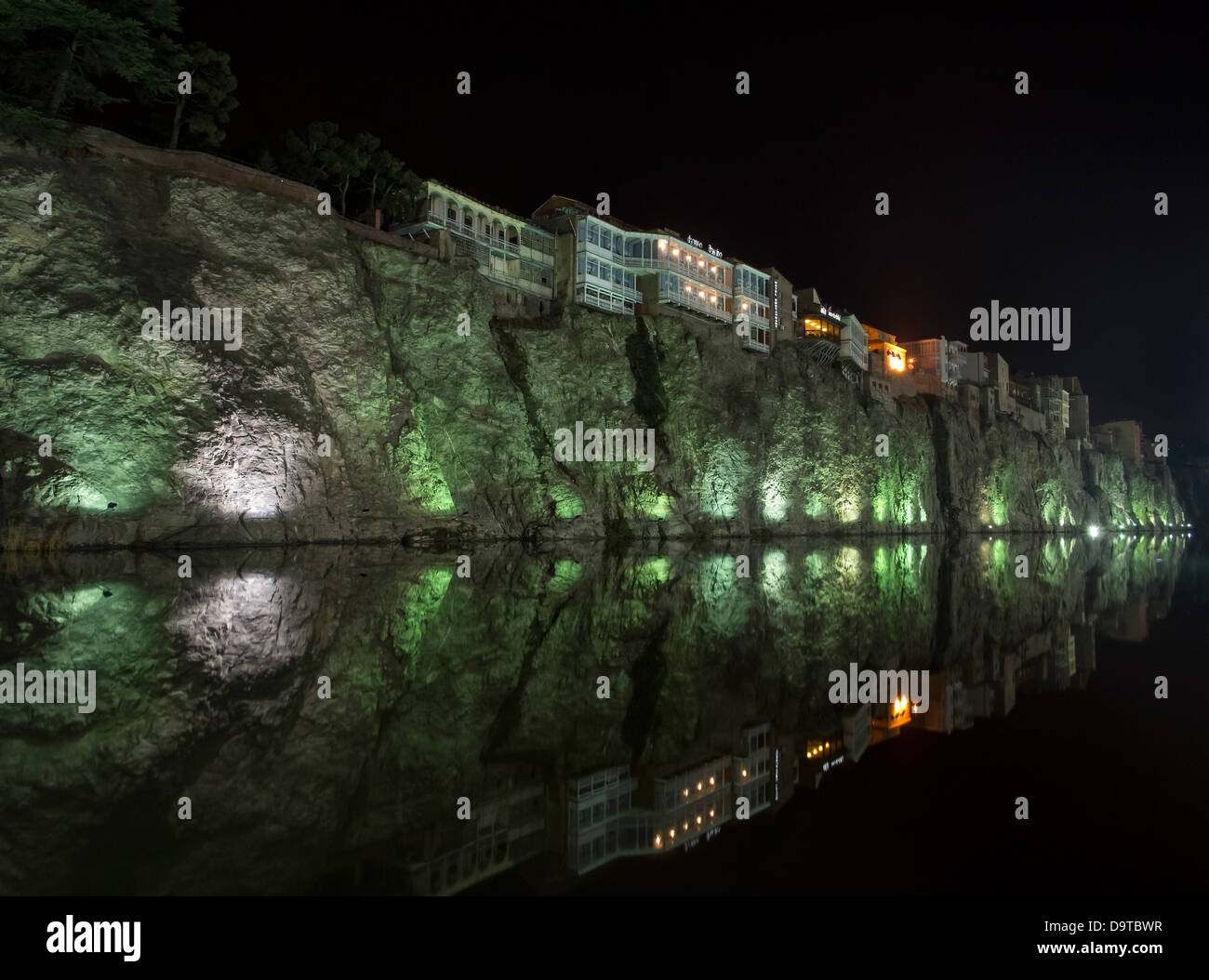 Bank of the Mtkvari (Kura) river in Tbilisi, Georgia, illuminated by ...