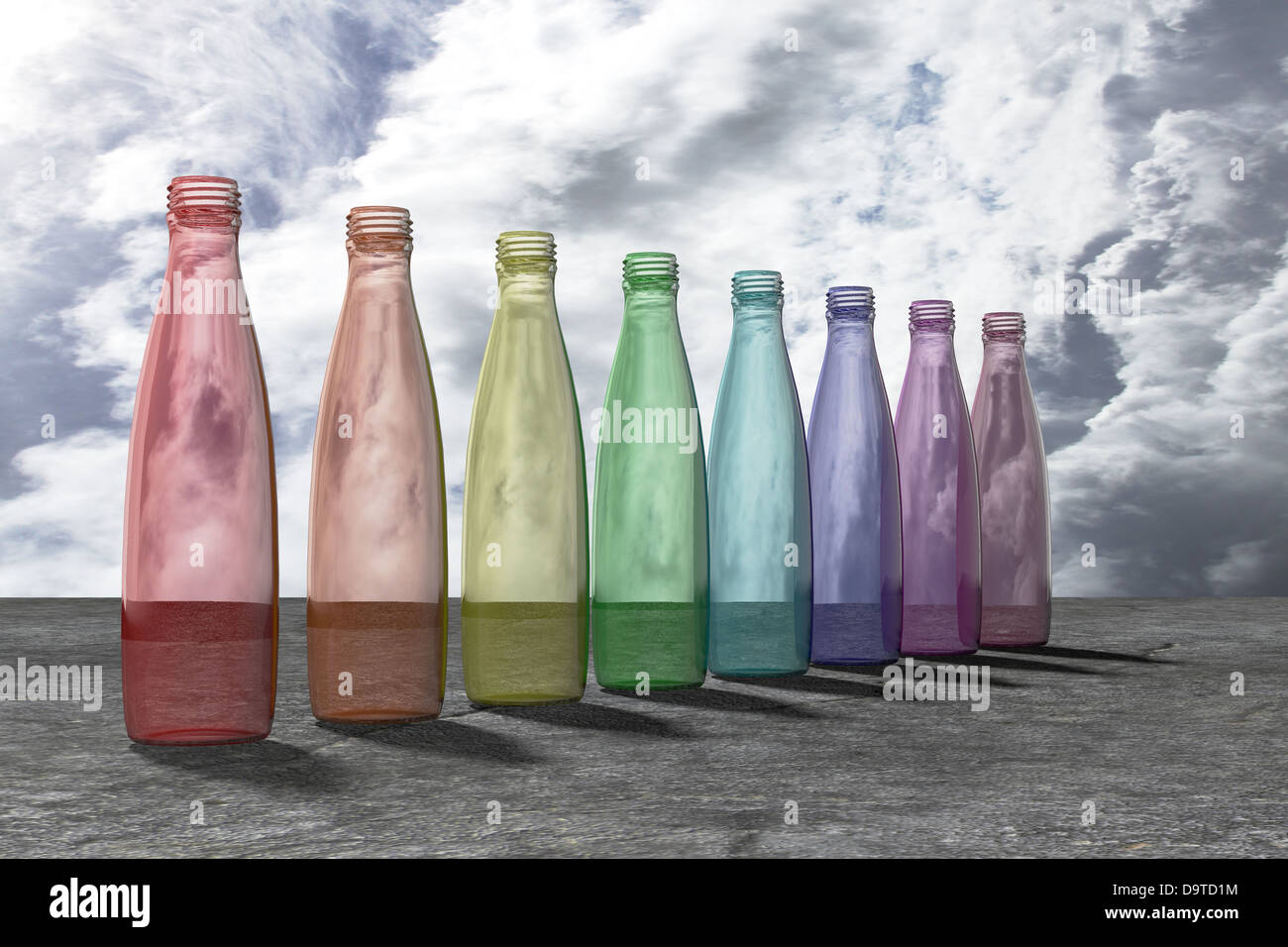 Computer generated image of rainbow colored glass bottles Stock Photo ...