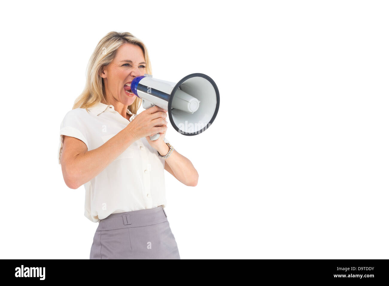 Mature woman shouting megaphone hi-res stock photography and images - Alamy