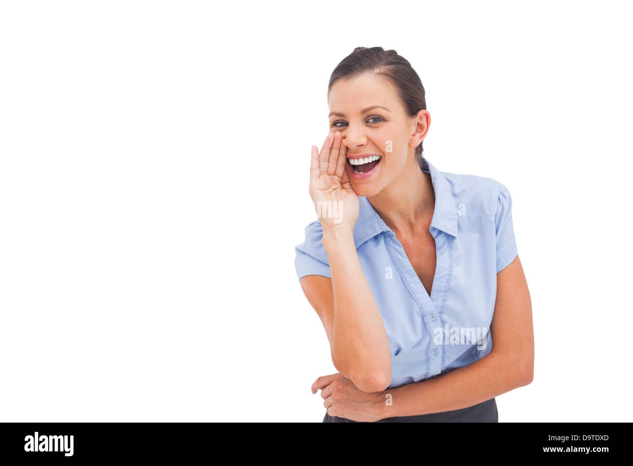 Businesswoman telling a secret Stock Photo - Alamy