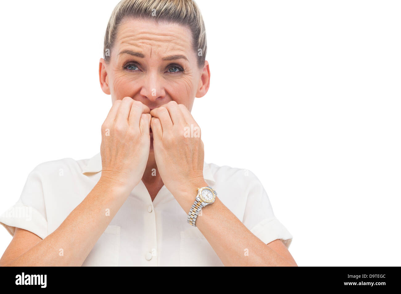 Anxious businessman biting nails Stock Photo - Alamy