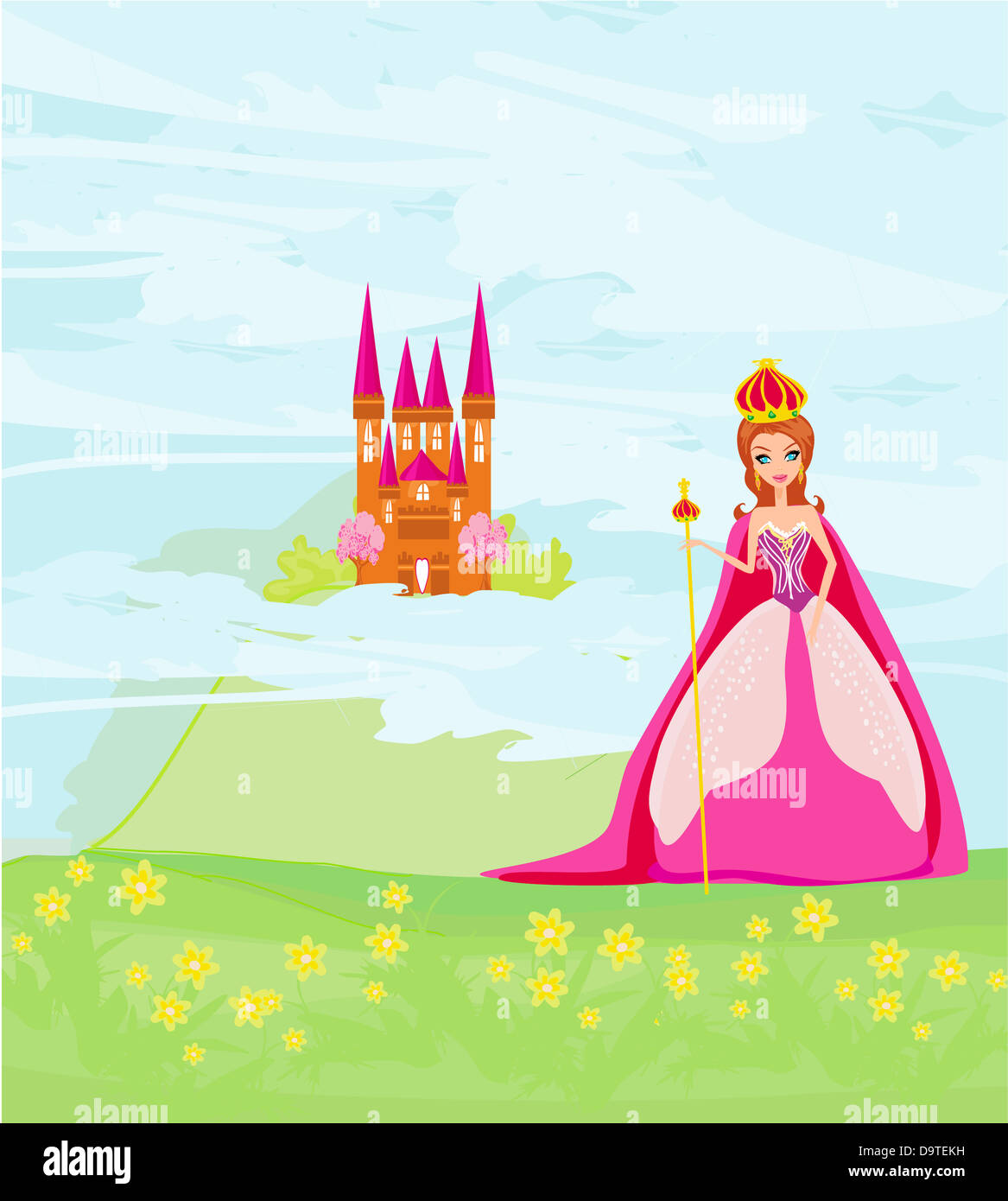 Beautiful queen in front of her castle Stock Photo - Alamy