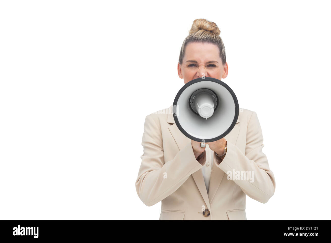 Mature woman shouting megaphone hi-res stock photography and images - Alamy