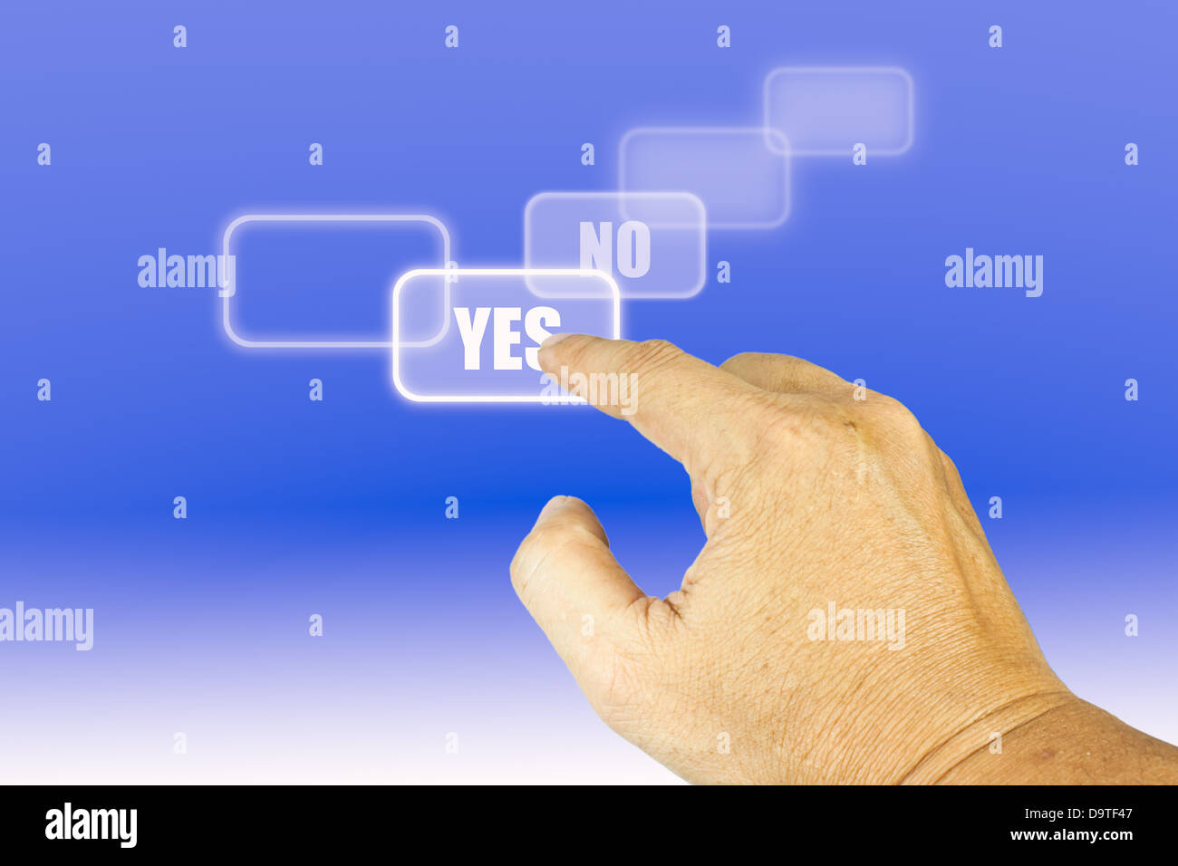 hand pushing yes button. As a concept Stock Photo - Alamy