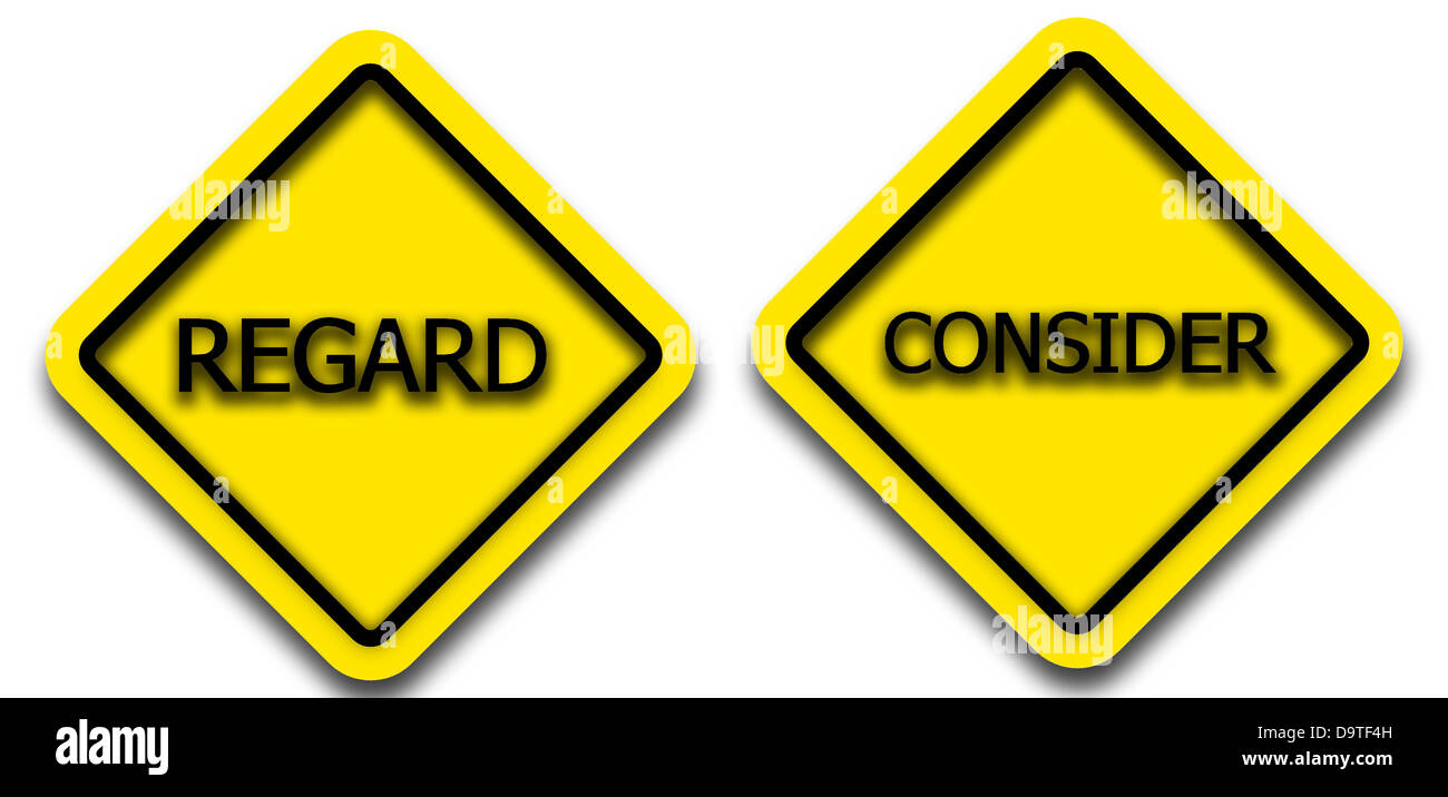 Regard, consider sign isolated on white background Stock Photo - Alamy