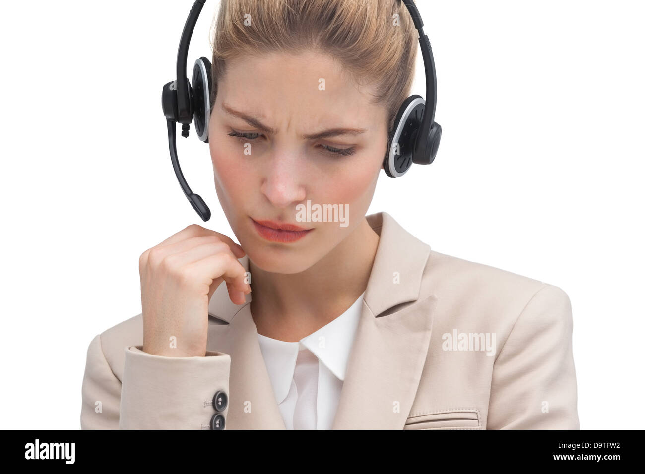 Worried call center agent Stock Photo - Alamy