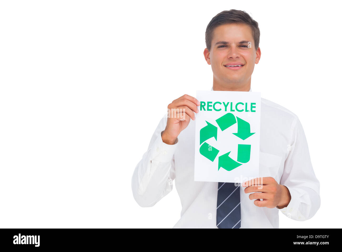 Businessman showing a paper with environmental awareness sign Stock ...