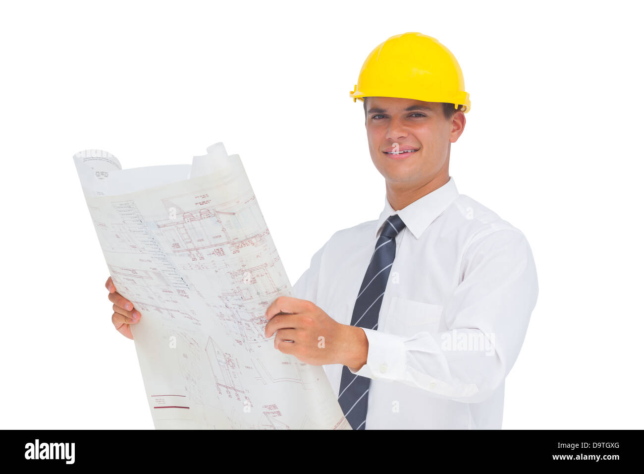 Happy architect holding a plan Stock Photo - Alamy