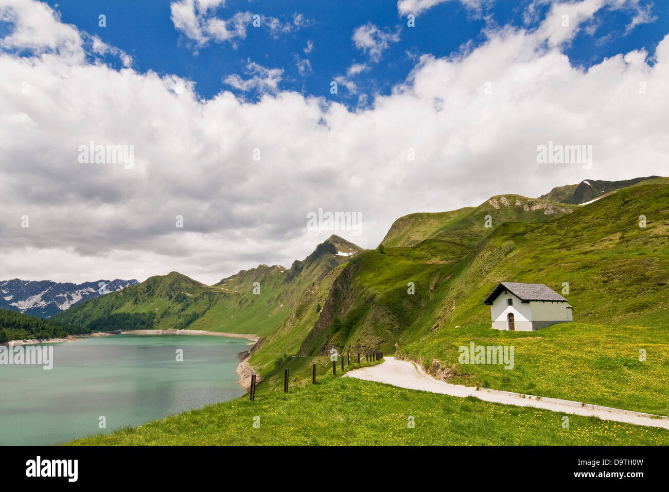 Switzerland, Canton Ticino, Ritom-Priora, Ritom lake, church Stock ...
