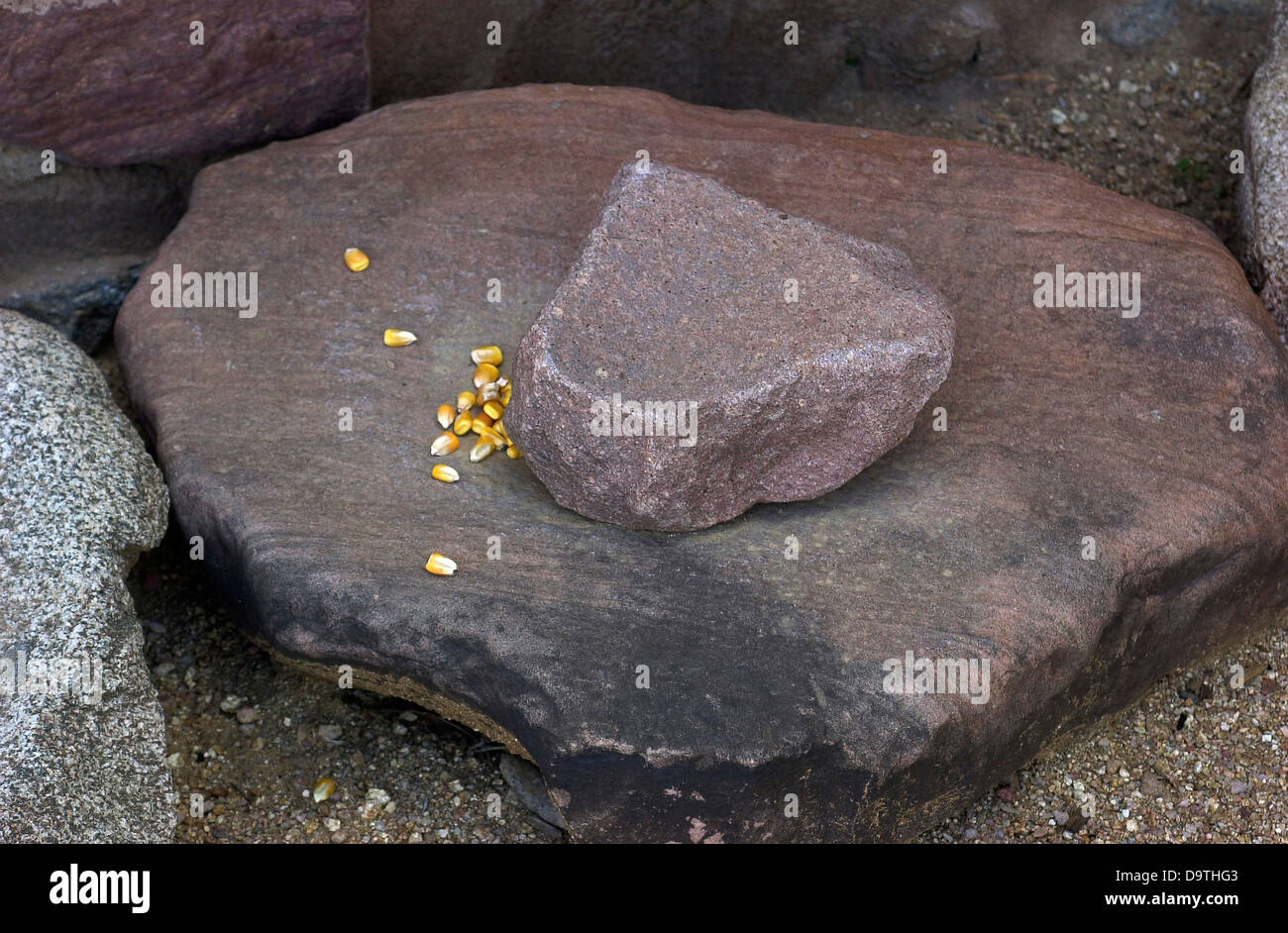 Maize grinding stones at Besh-Ba-Gowah Archaeological Park, a multi ...