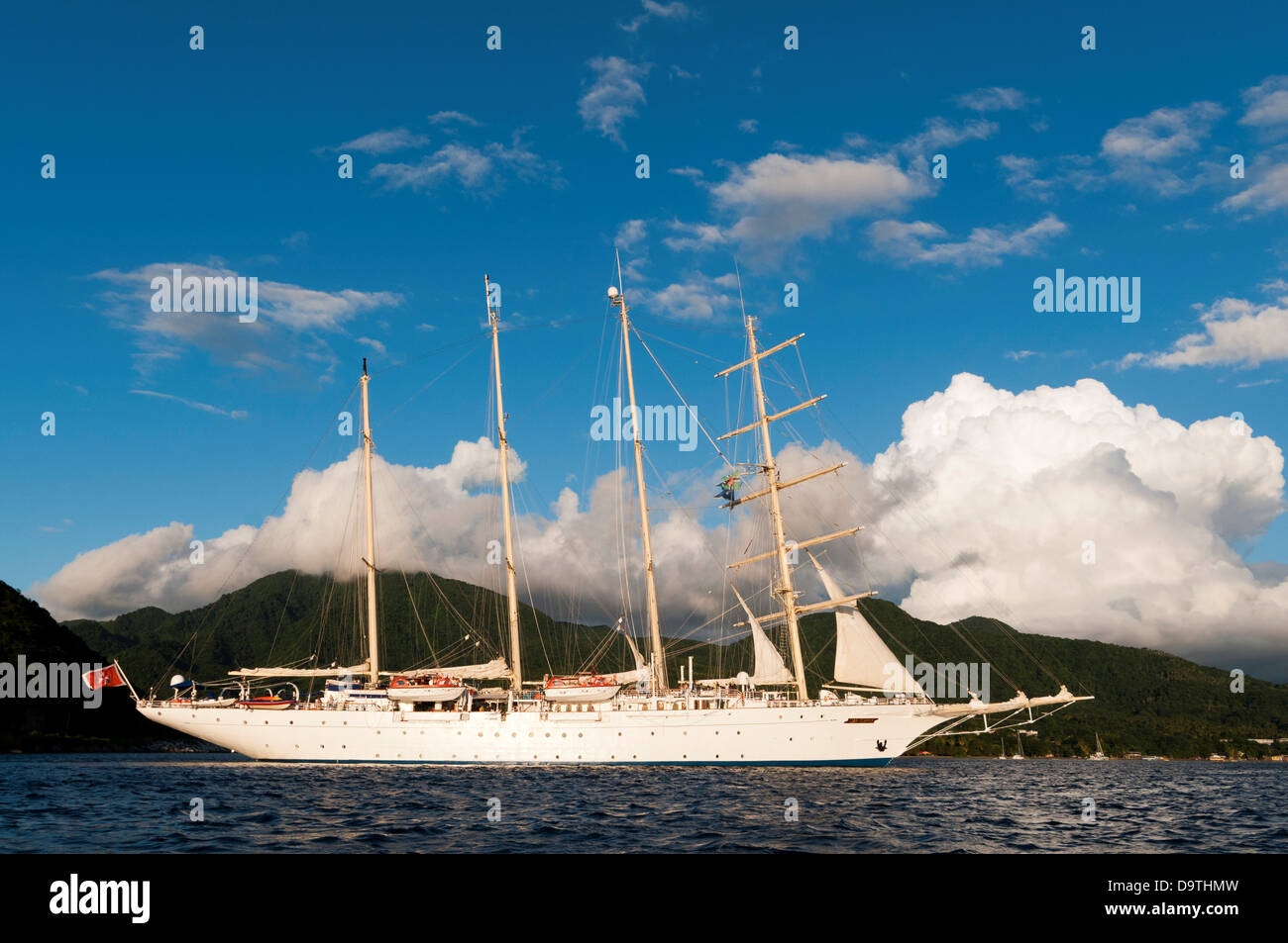 Caribbean, Dominica, Star Clipper sailing cruise ship on sea Stock ...