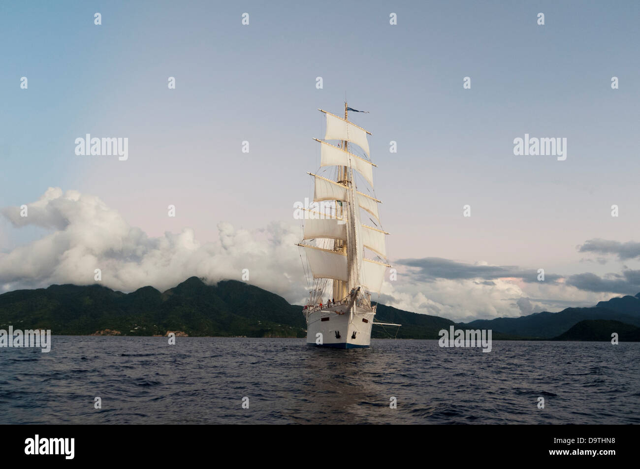 Caribbean, Dominica, Star Clipper sailing cruise ship on sea Stock ...