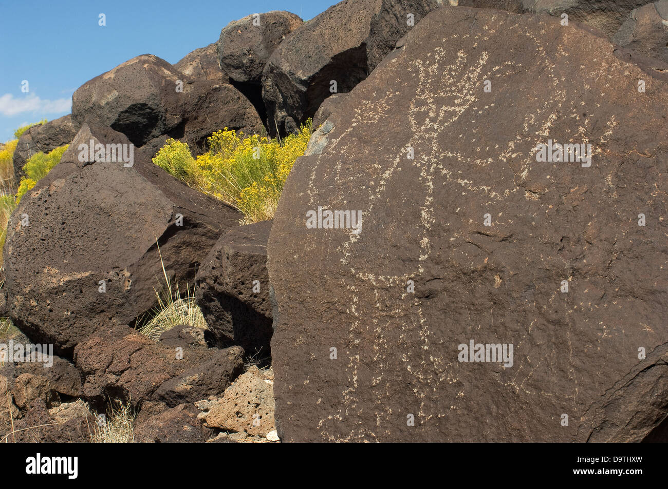 Native American petroglyph on basalt, Petroglyph State Park, New Mexico ...