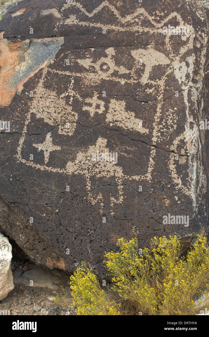 Native American petroglyphs on basalt, Petroglyph State Park, New ...