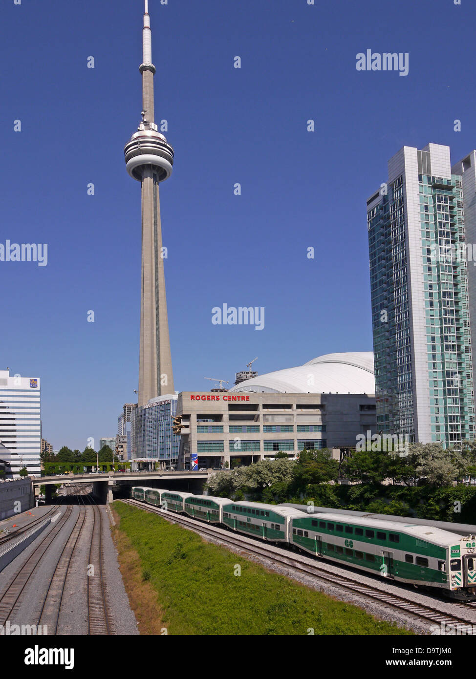 Toronto commuter train and CN Tower Stock Photo - Alamy