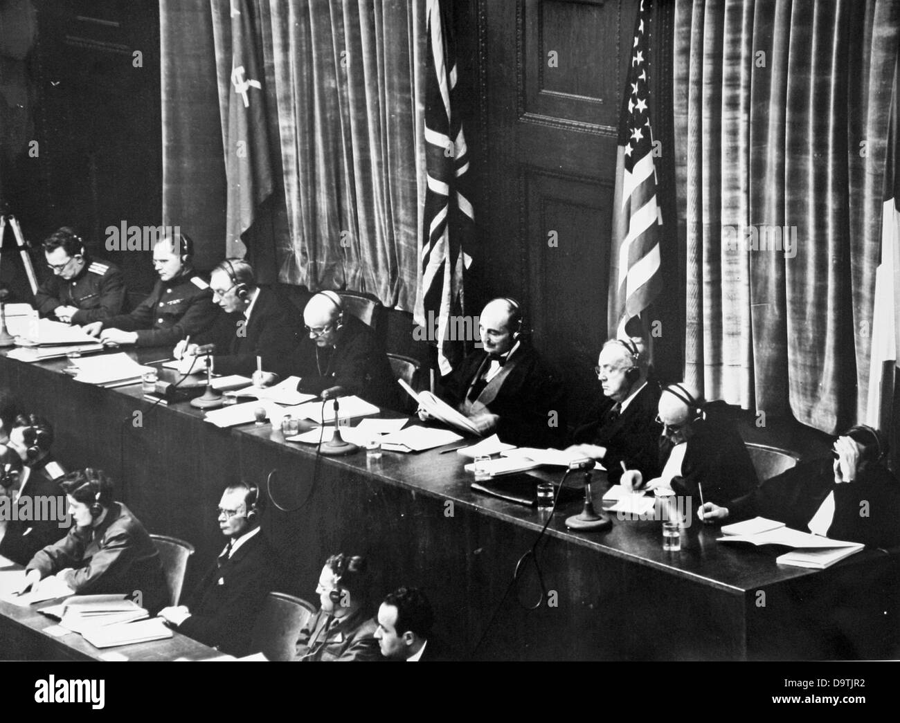 The prosecutors are pictured during the Nuremberg Trials in the context ...