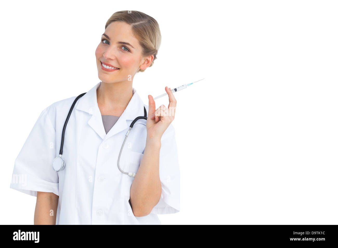 Syringe woman holding medical Cut Out Stock Images & Pictures - Alamy