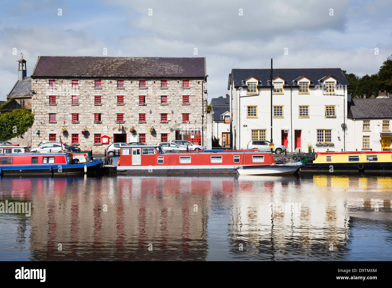 Boats mooring on river barrow along the waterfront;Graiguenamanagh ...