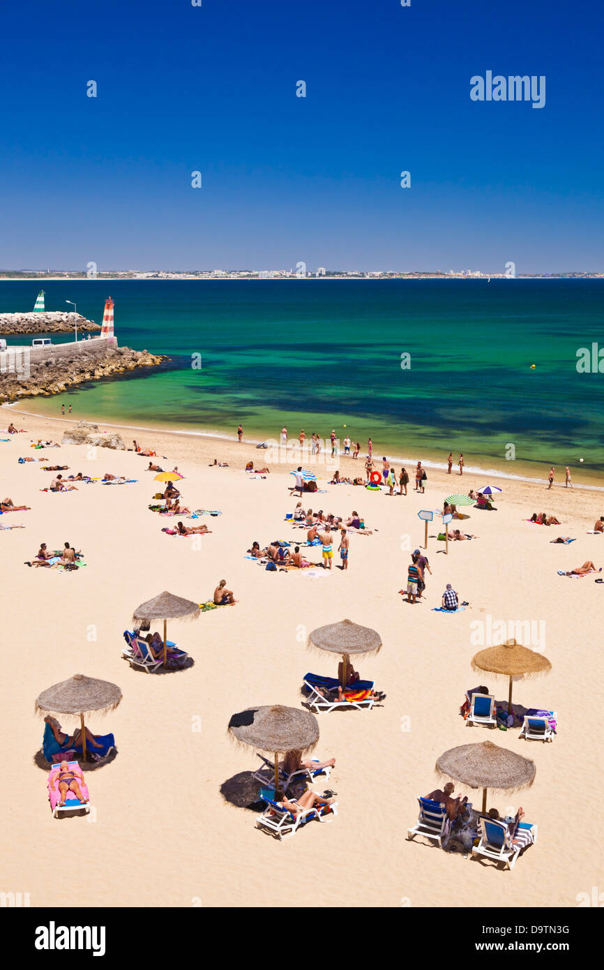 Holidaymakers Sunbathing on Lagos Beach Algarve Portugal EU Europe ...