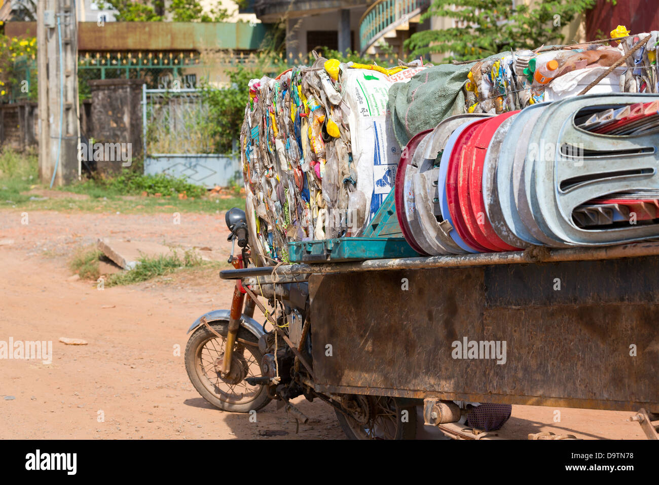 Block of pressed Plastic on a Tricycle in Kampot, Cambodia Stock Photo ...