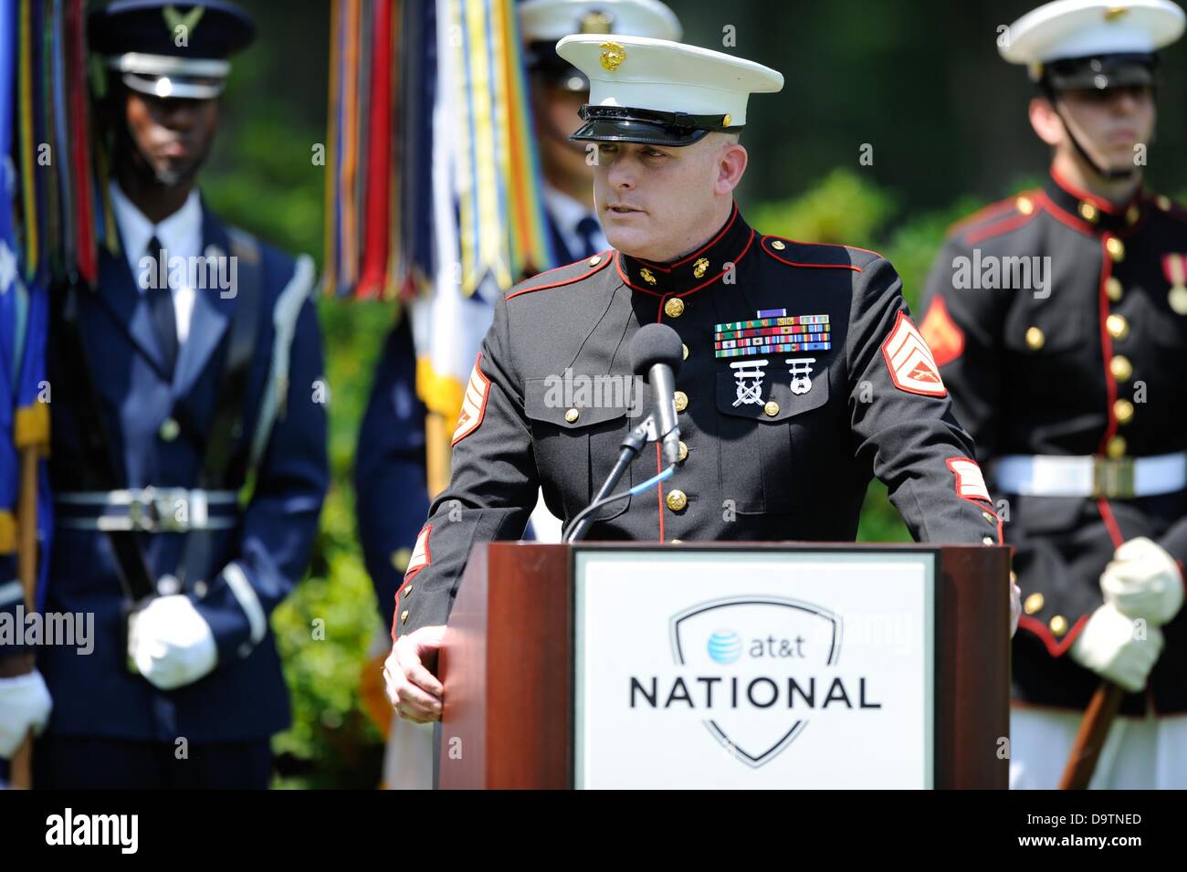 June 26, 2013 - Marine Staff Sergeant Glenn Silver speaks with the ...
