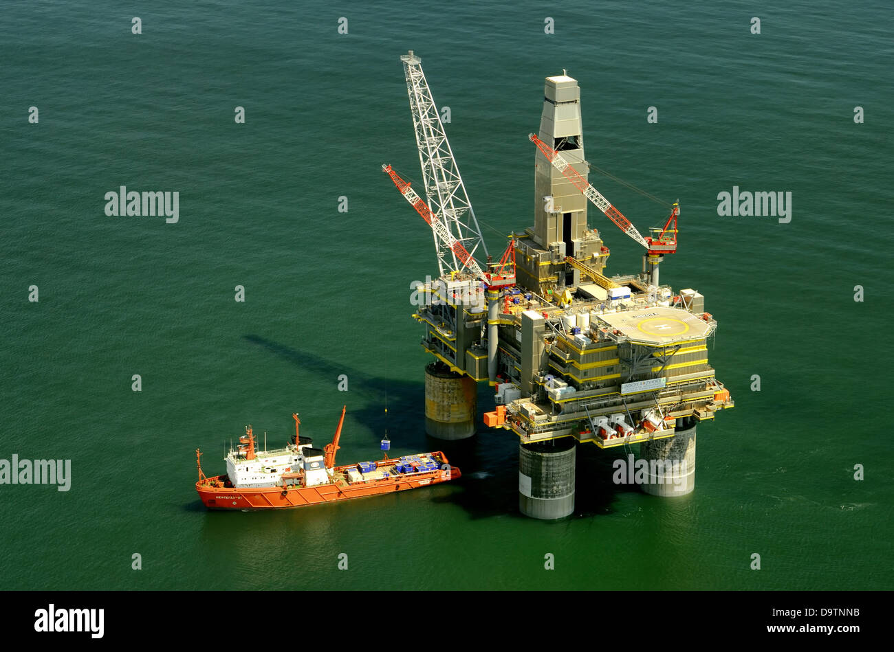 This image depicts an oil platform rig in the Russian waters ...