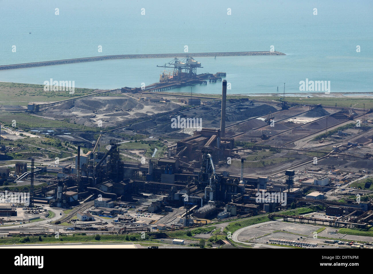 Aerial image of Port Talbot steel works and Aberavon beach Stock Photo ...