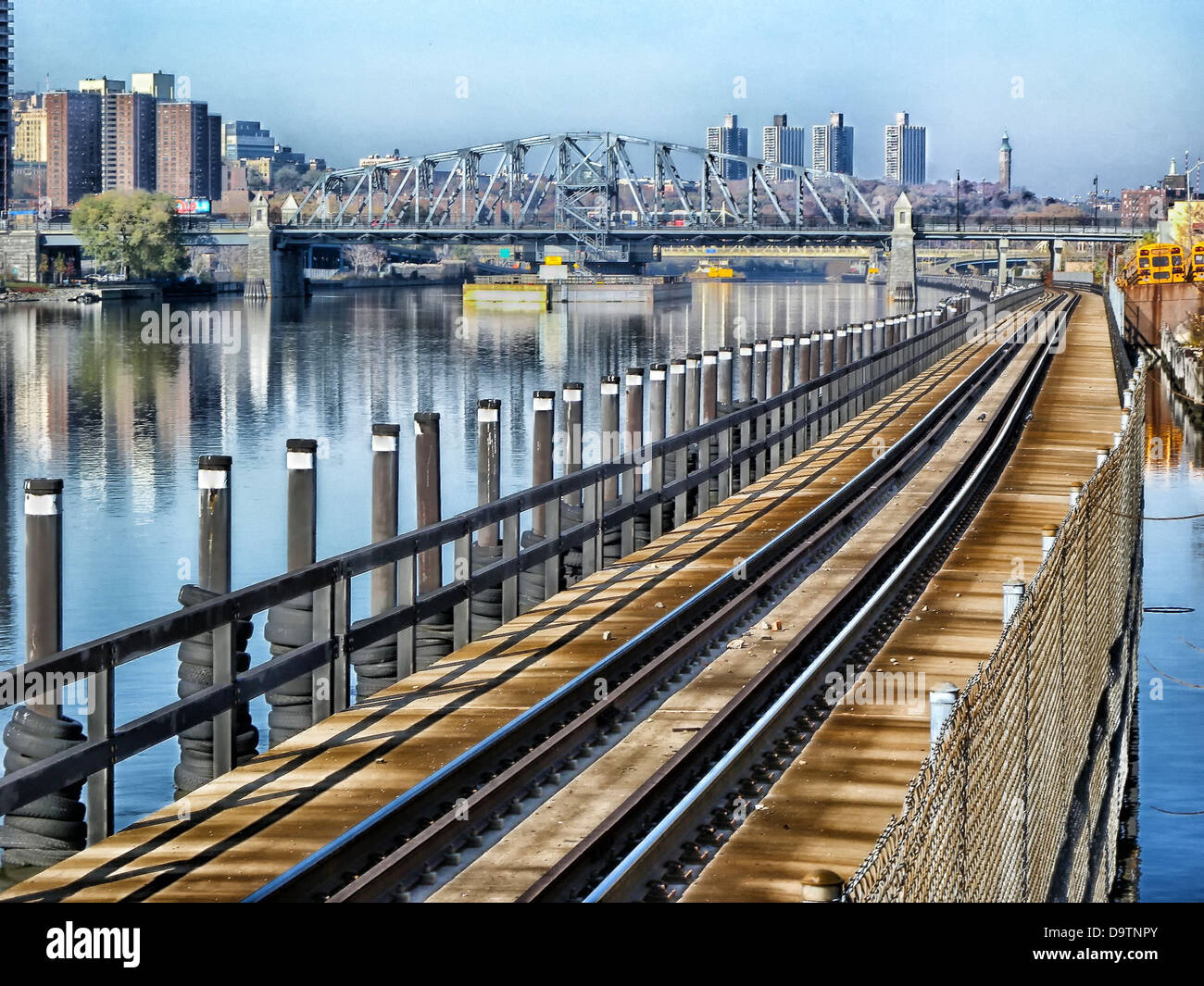 The Bronx Railroad Bridge in New York City spans the river, offering ...