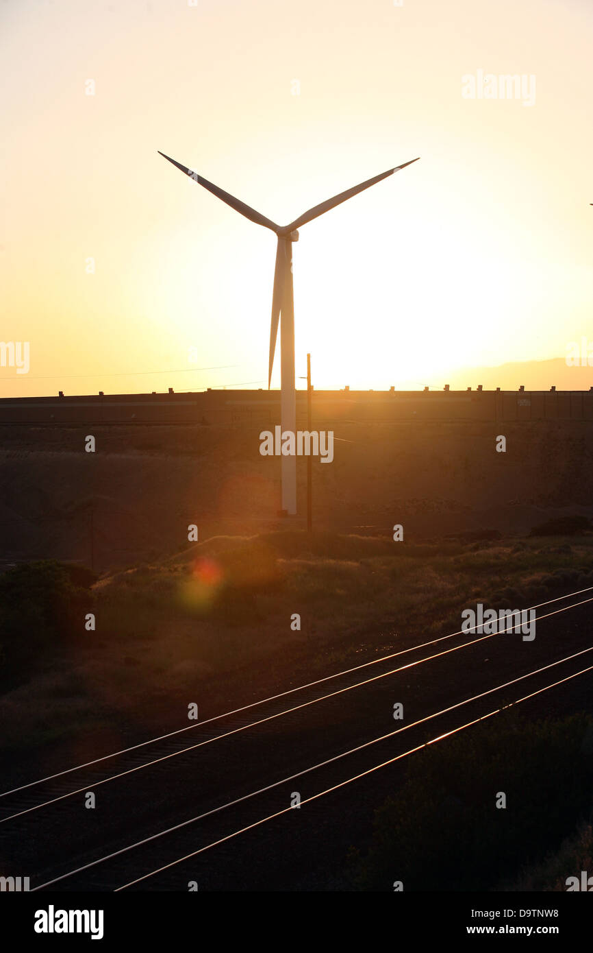 Windmill next to a railway track, USA Stock Photo - Alamy