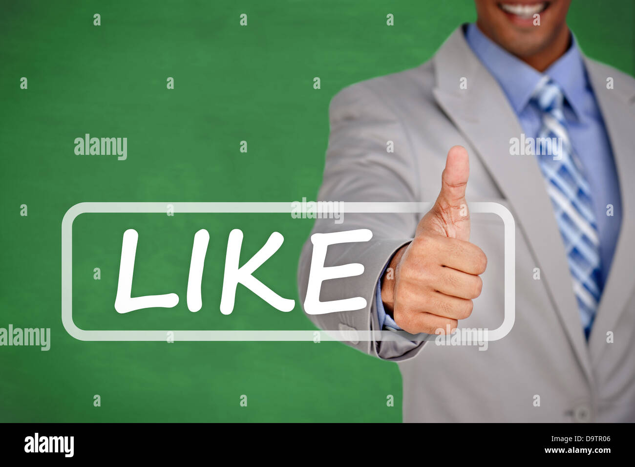 Like written next to a businessman giving thumbs up Stock Photo - Alamy