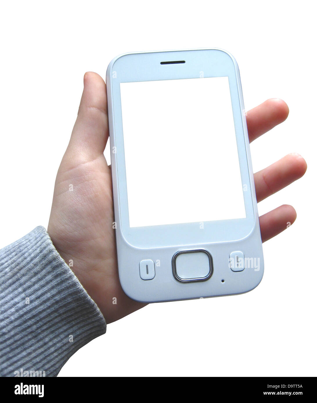 image of modern mobile phone in the hand isolated on white background ...
