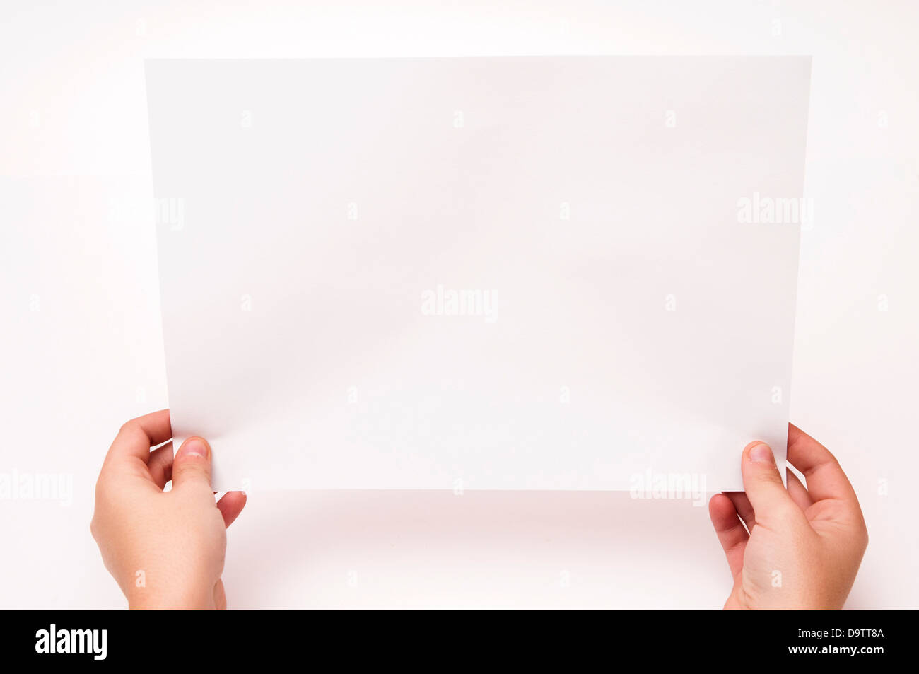 Hand with banner over a white background Stock Photo - Alamy
