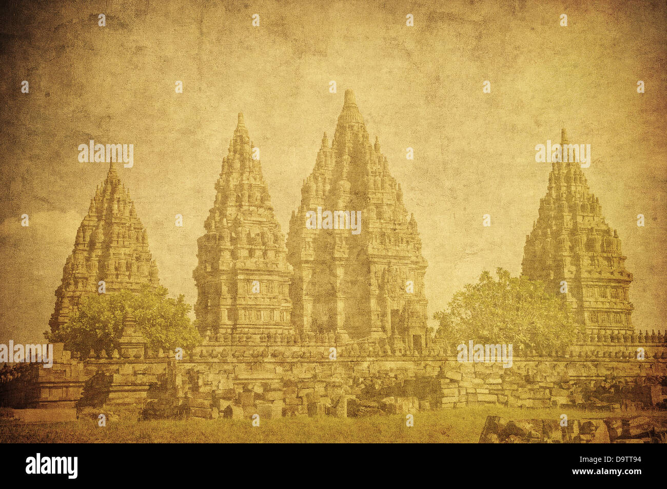 Vintage image of Prambanan temple, Java, Indonesia Stock Photo - Alamy