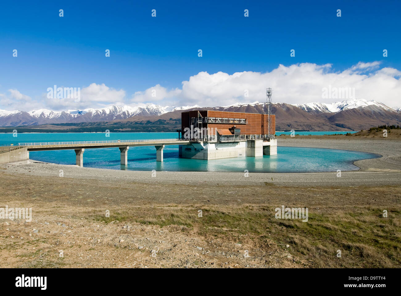 The Tekapo B hydro power station on Lake Pukaki, glacier water, low ...