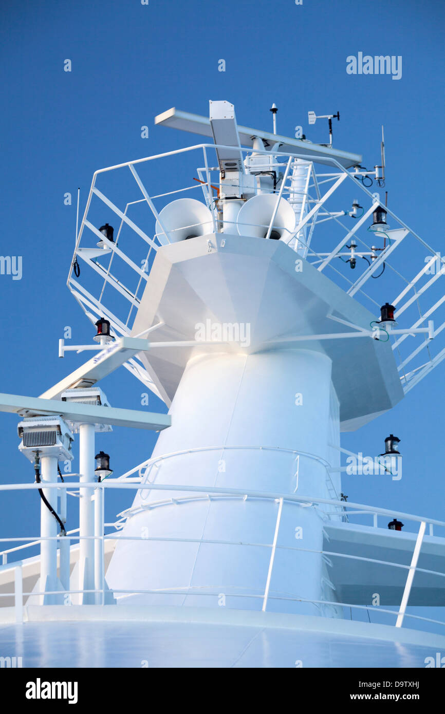 Ships antenna and navigation system in clear blue sky Stock Photo - Alamy