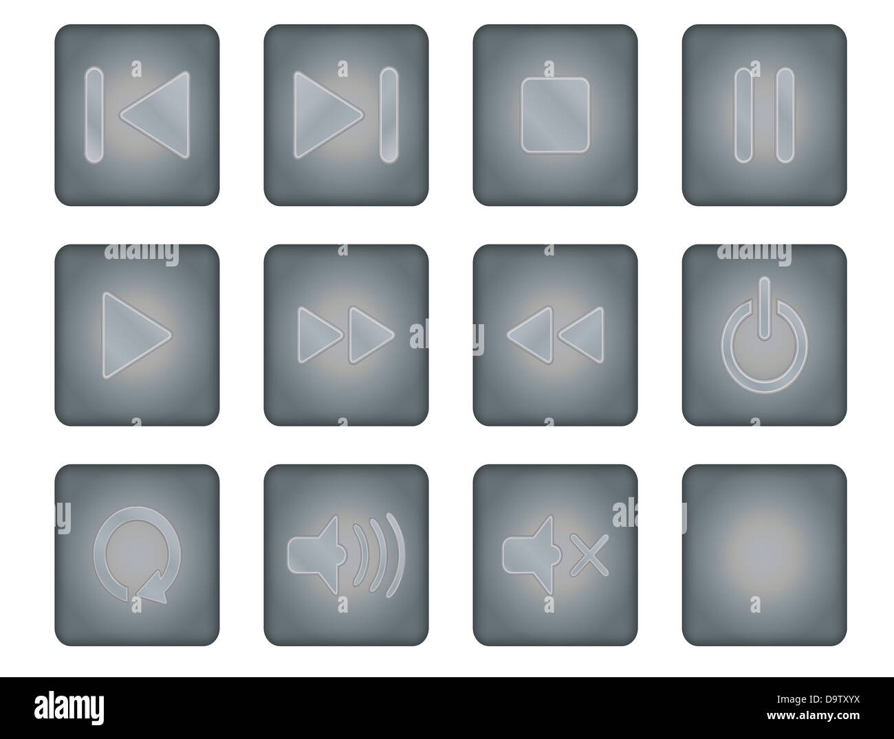 set of metal player buttons Stock Photo - Alamy