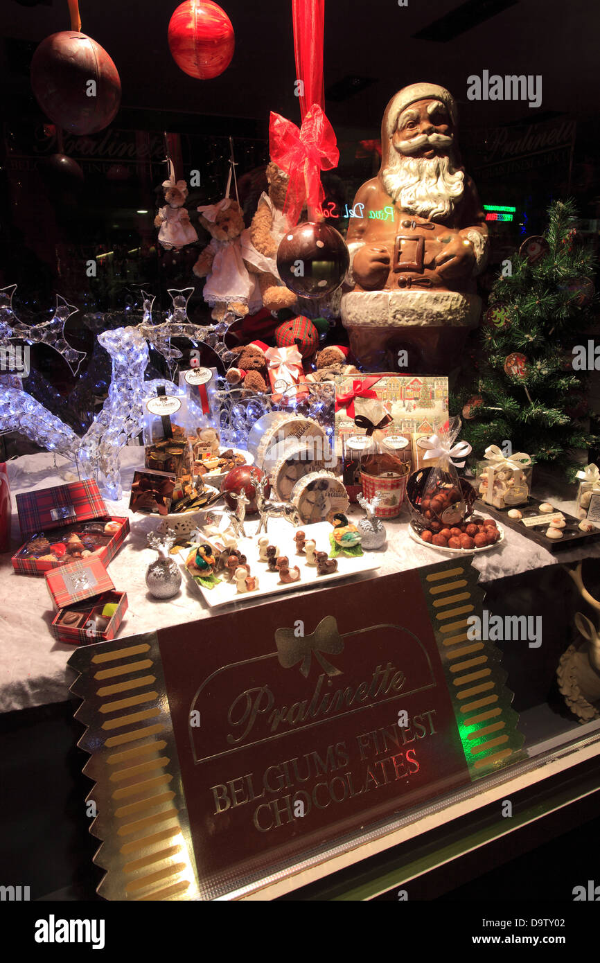 Belgium chocolate shop window display at christmas time, Market place ...