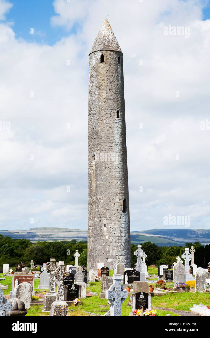 Round tower and cemetery;Kilmacduagh county galway ireland Stock Photo ...
