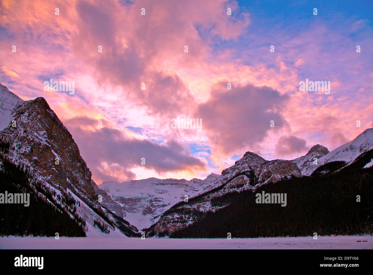 Canada, Banff National Park, Sunset over Mt Victoria near Lake Louise ...